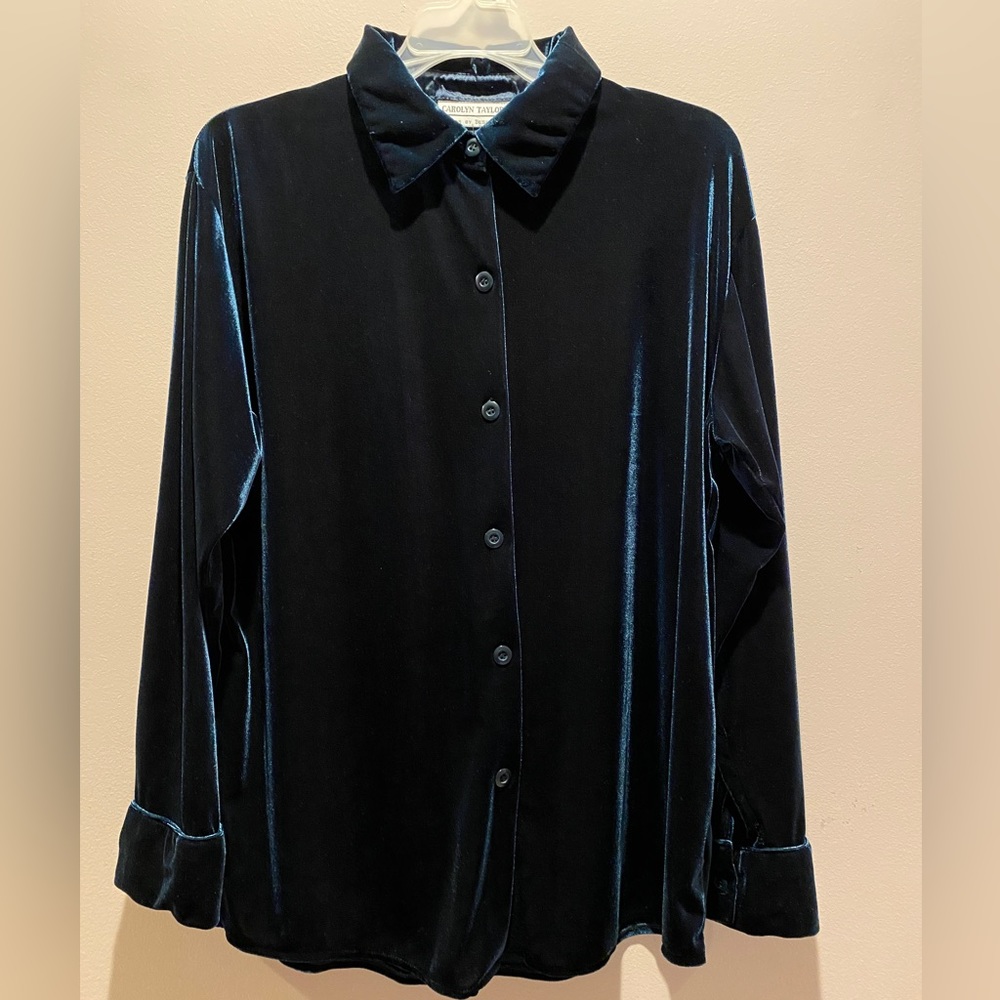 Vintage Emerald Green Velvet Button Down Blouse - Gem